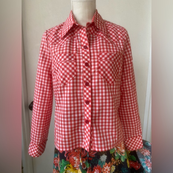 Vintage | Tops | Vintage Gingham Red Plaid Button Up Western Shirt ...